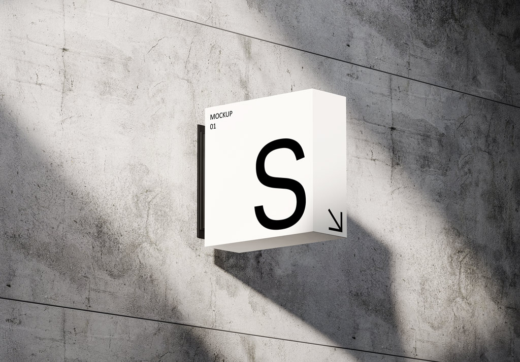 Illuminated Square Shop Sign Mockup - Mockup World