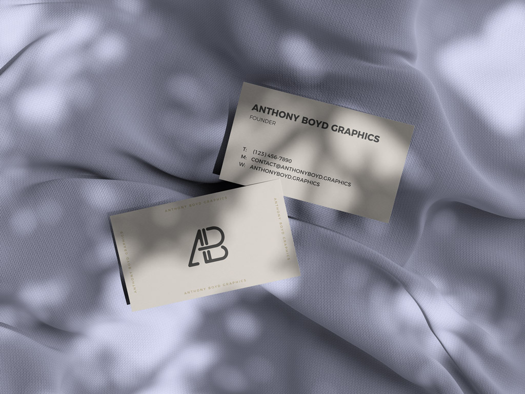 Business Cards on soft Fabric Mockup - Mockup World