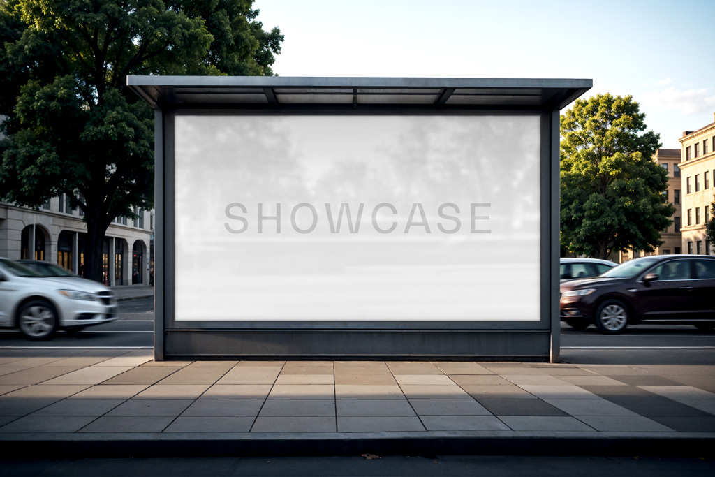 Bus Stop with Billboard Mockup - Mockup World