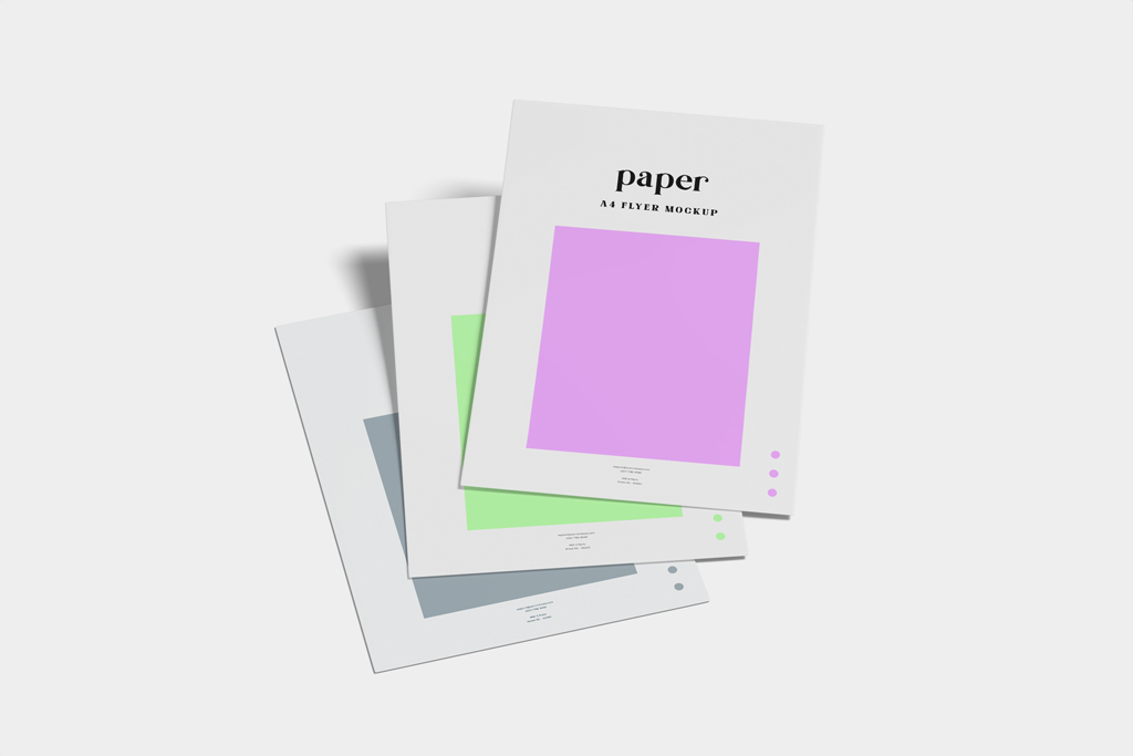 Stack of three A4 Flyers Mockup - Mockup World