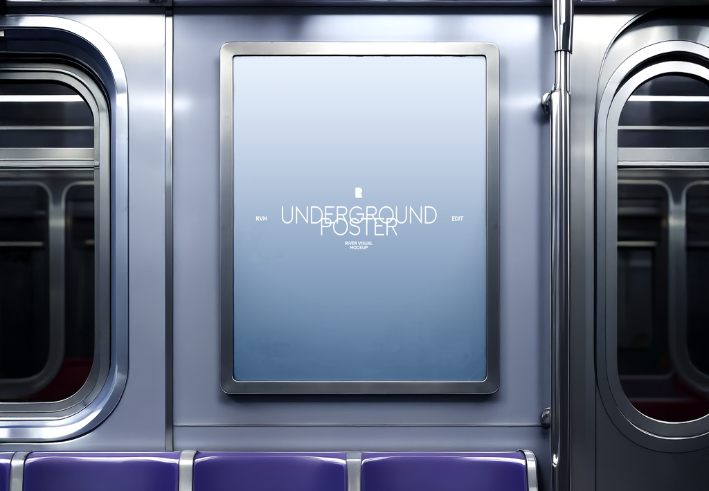 Framed Poster in a Subway Train Mockup - Mockup World