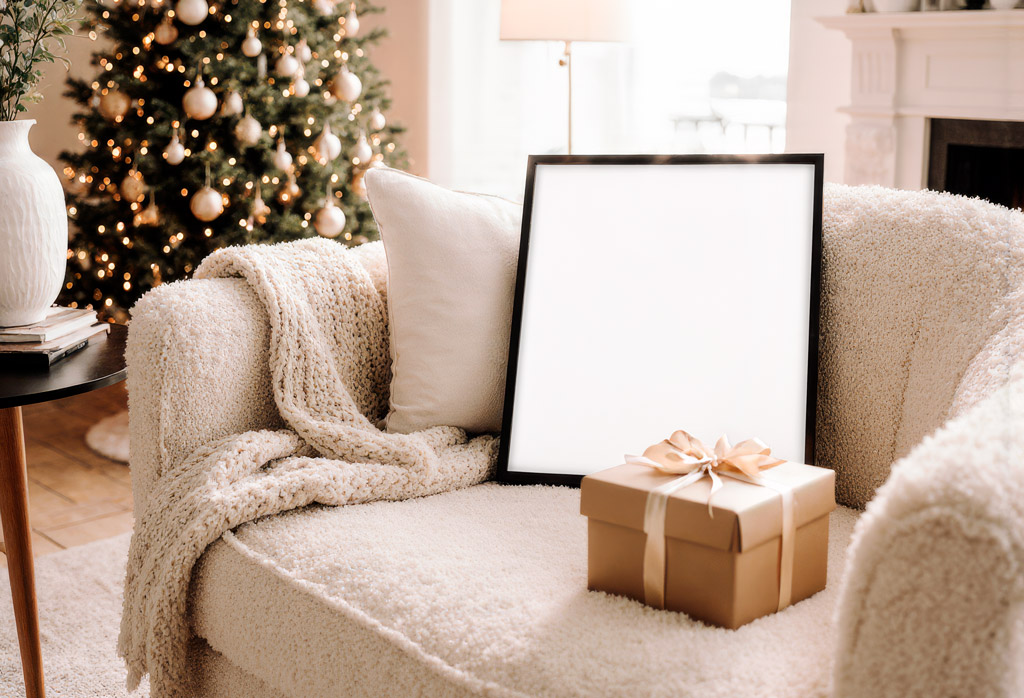 Christmas-themed Poster Frame Mockup - Mockup World