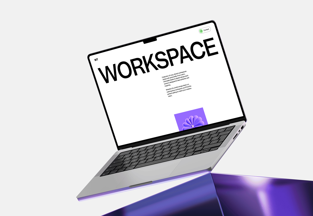 Floating MacBook on Glass Cube Mockup - Mockup World