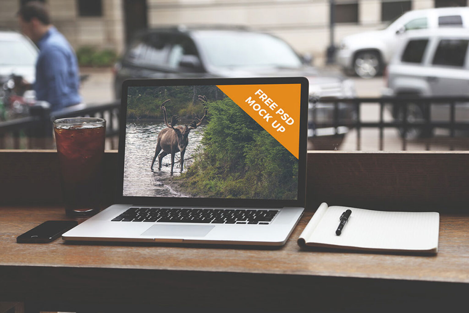 Street Café MacBook Mockup - Mockup World