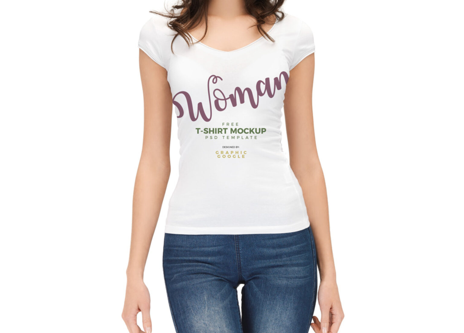 Woman wearing T-Shirt Mockup - Mockup World