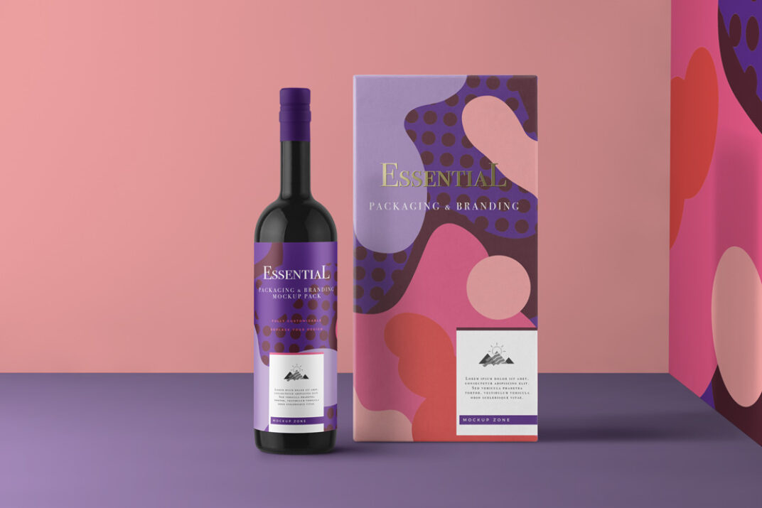 Wine Bottle with Packaging Box Mockup - Mockup World