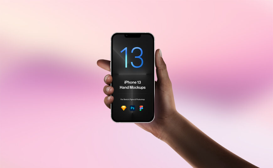 Black/white Hand holding iPhone 13 Pro Mockup - Mockup World