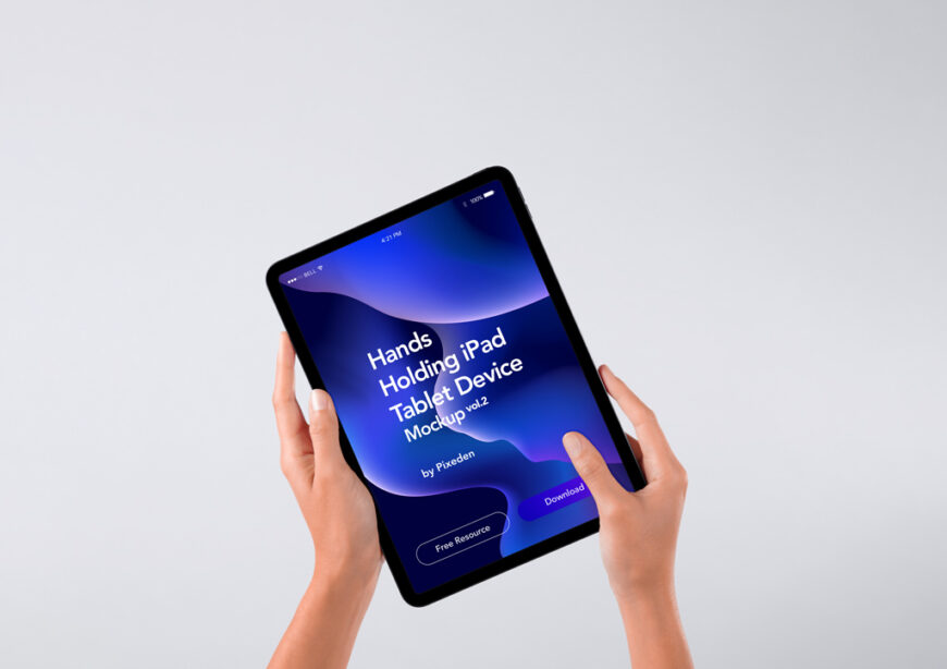 Two Hands holding iPad Pro Mockup - Mockup World