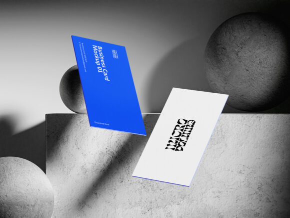 Floating Business Cards (with painted Edge) Mockup - Mockup World