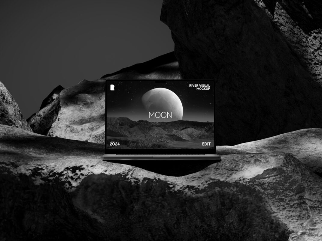 MacBook on the Moon Mockup - Mockup World