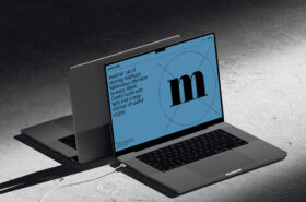 MacBook Pro in a Café Mockup - Mockup World