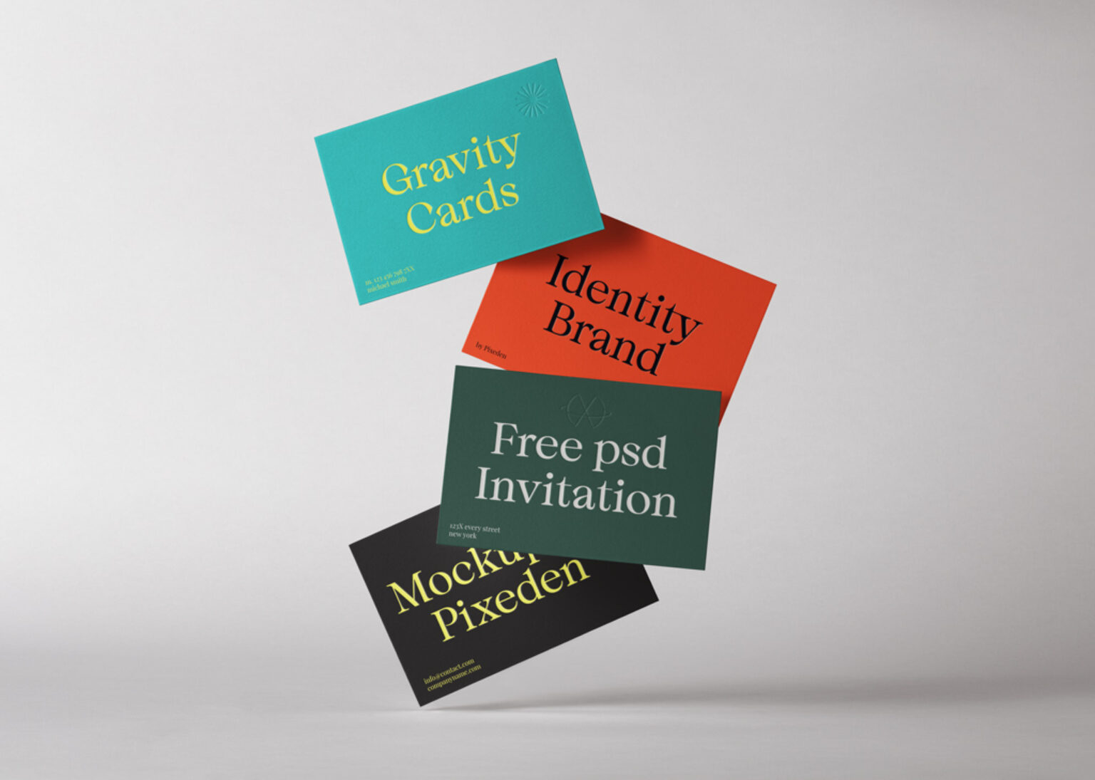 4 floating Business Cards Mockup - Mockup World