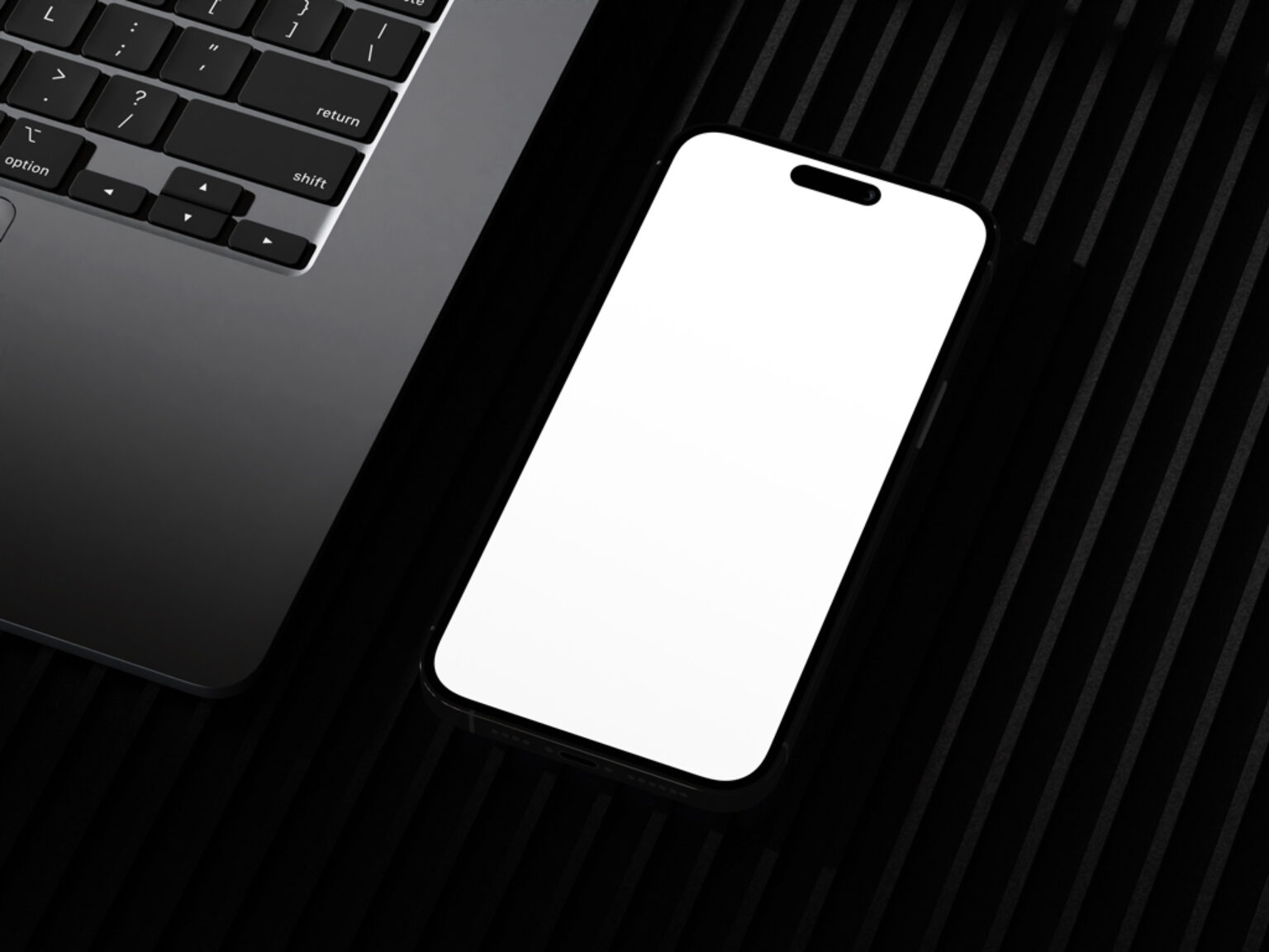 iPhone 16 Pro next to Notebook Mockup - Mockup World