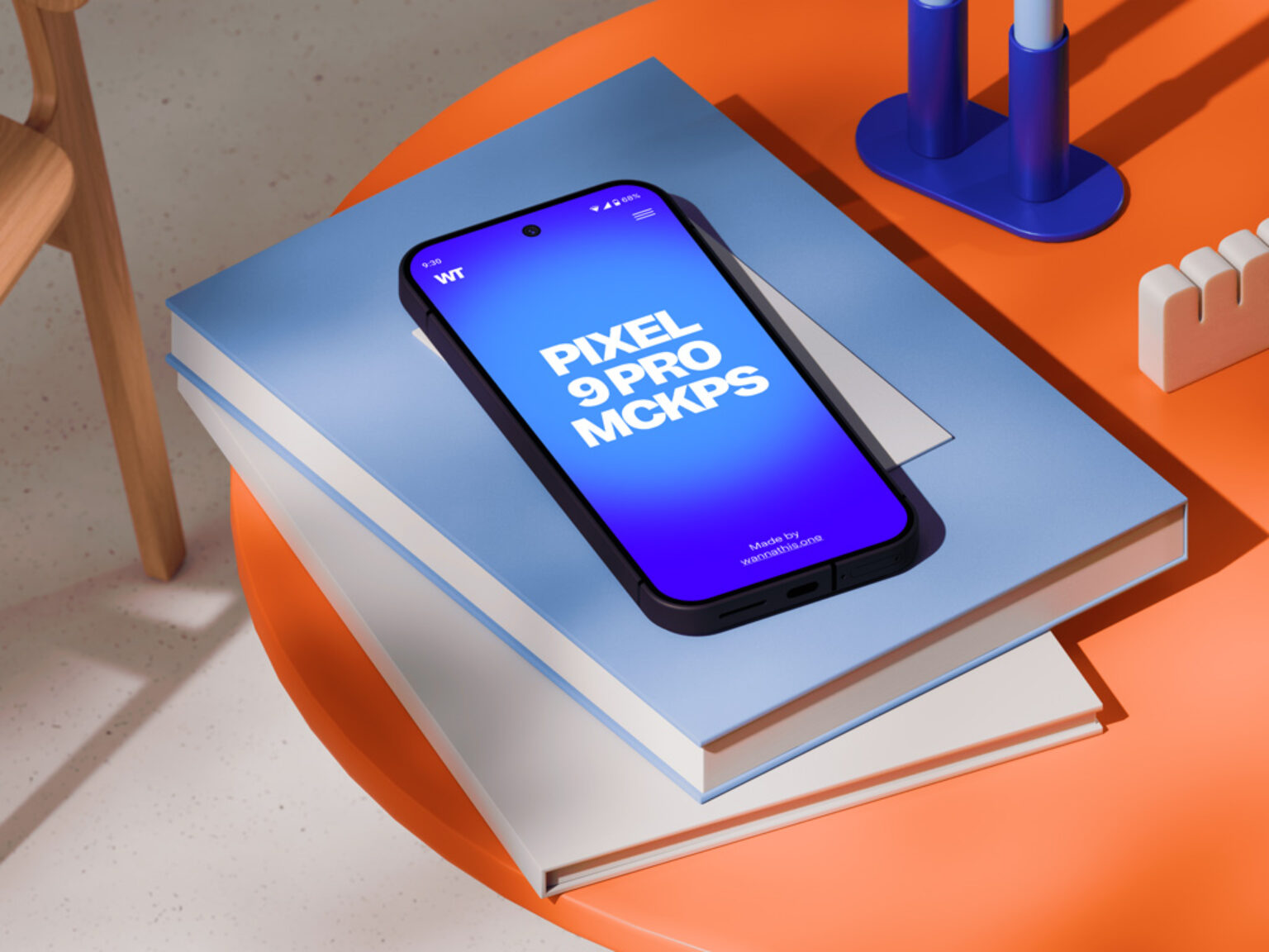 Google Pixel 9 Pro on Books Mockup - Mockup World