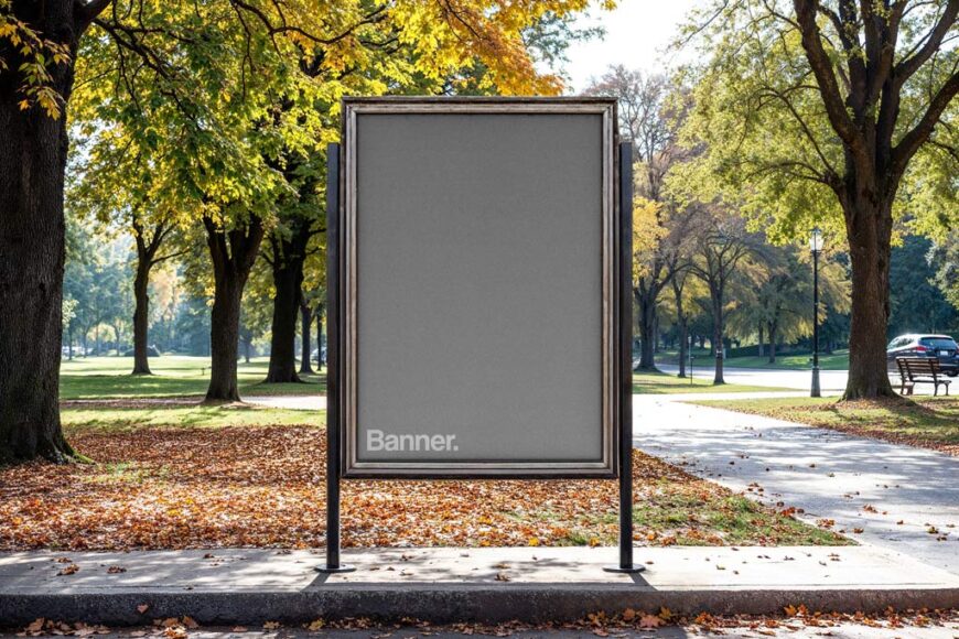 Park Billboard in Autumn Mockup - The Creative Bits