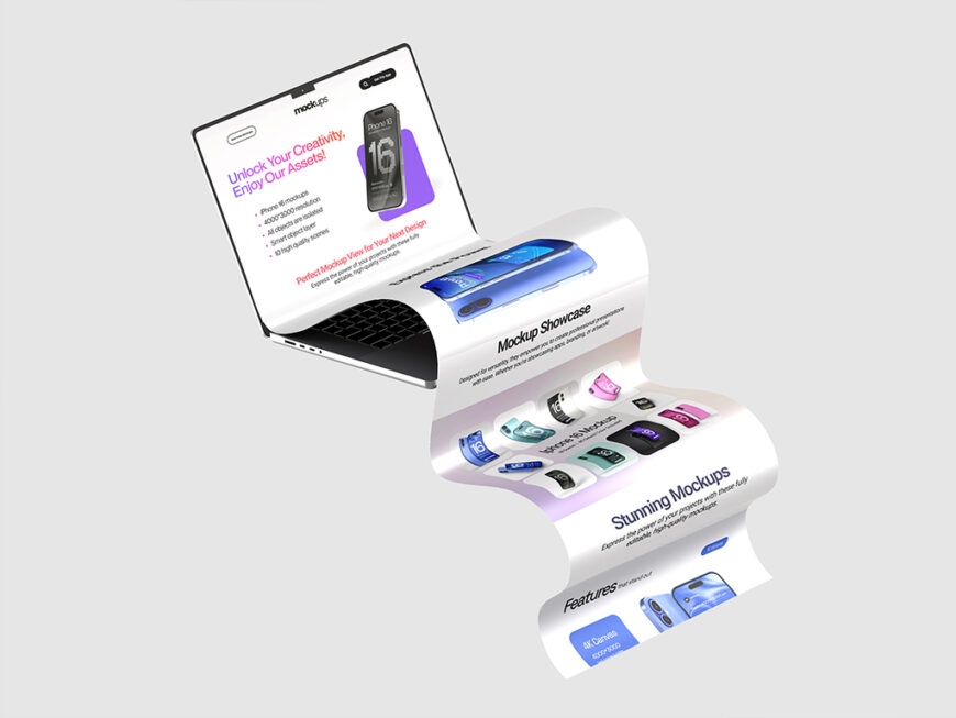 Long Scroll MacBook Mockup Collection - The Creative Bits