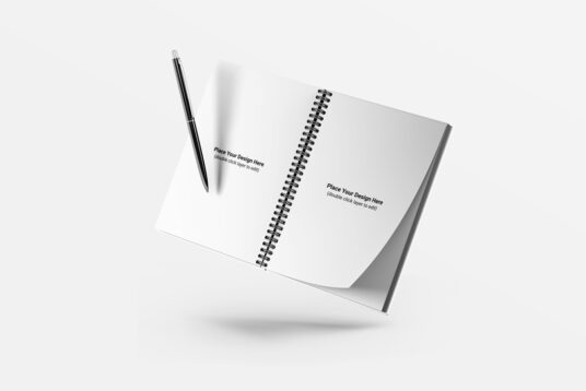Floating Spiral Notebook Mockup - Mockup World