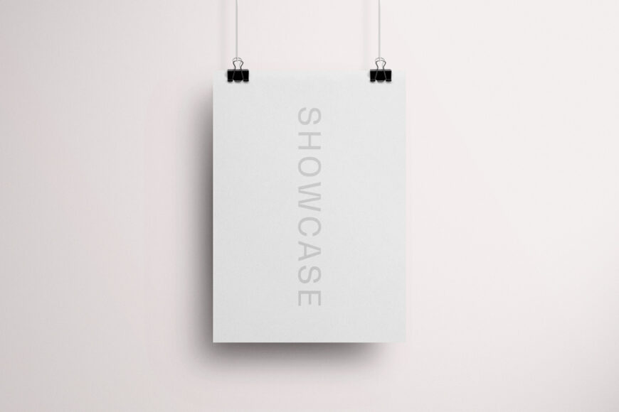 Poster hanging on Clips Mockup - Mockup World