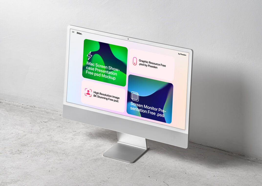 iMac on Concrete Floor Mockup - Mockup World