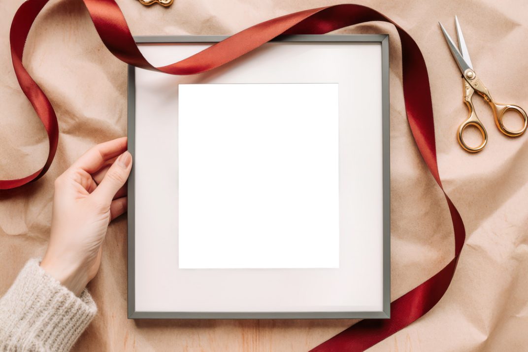 Square Picture Frame with Gift Wrapping Mockup - Mockup World