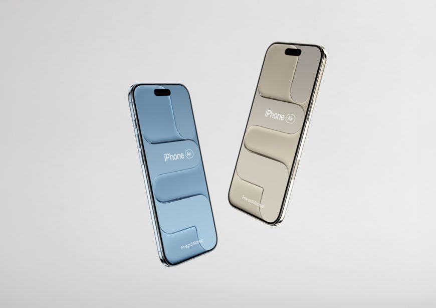 Two floating iPhones Air Mockup - Mockup World